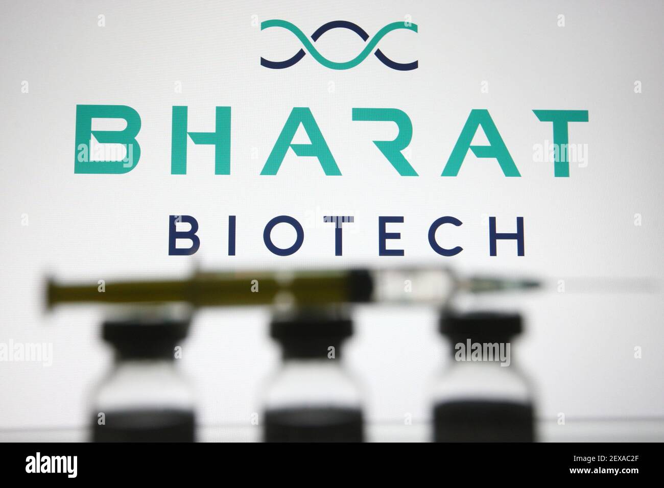 In this photo illustration the Bharat Biotech logo of Indian ...