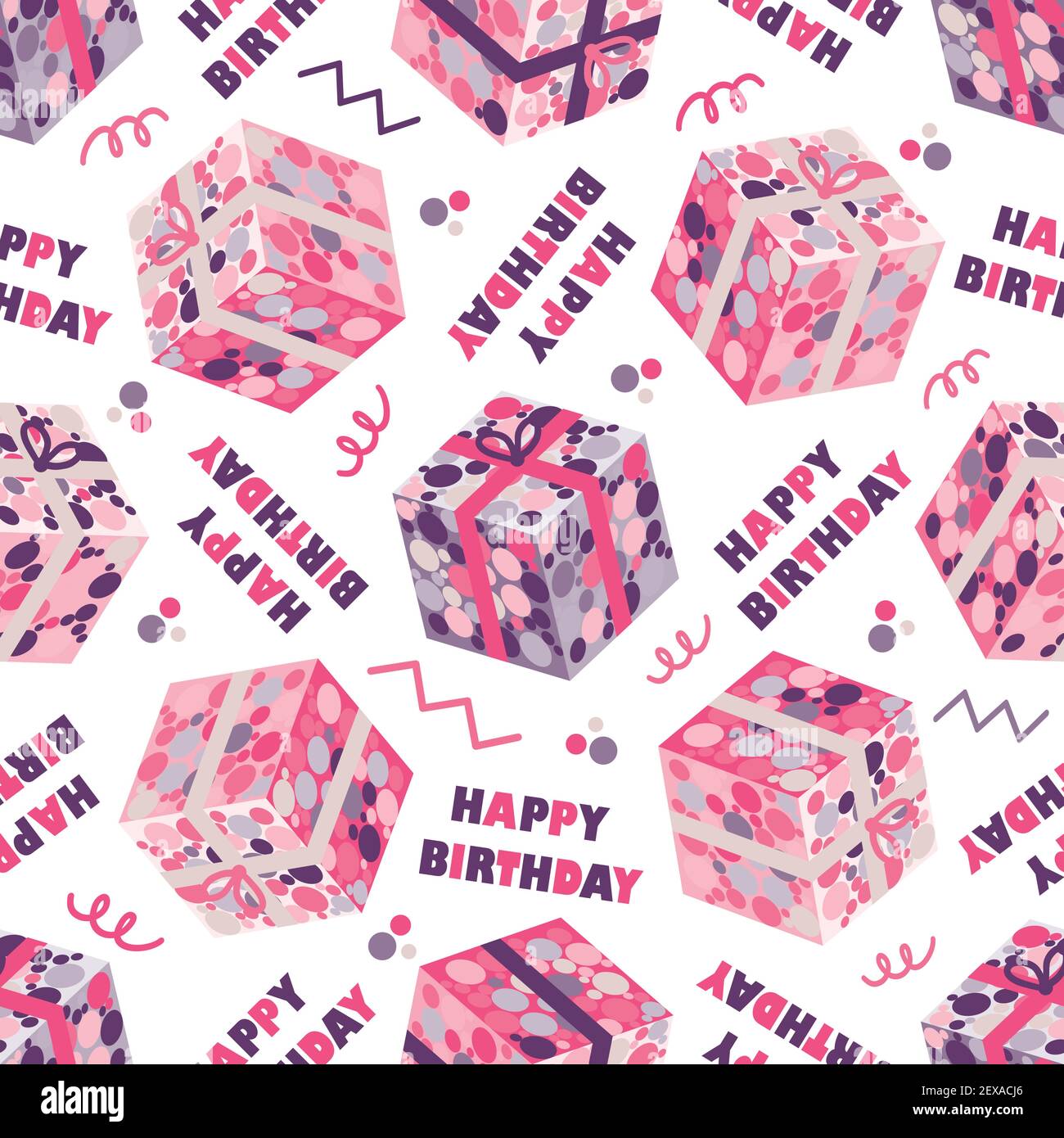 Happy Birthday greeting and gift box 3d effect seamless vector pattern ...