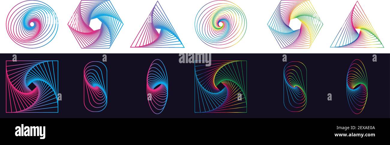 Geometric swirl twirl whirl multicolor elements set of 12 shapes, can ...
