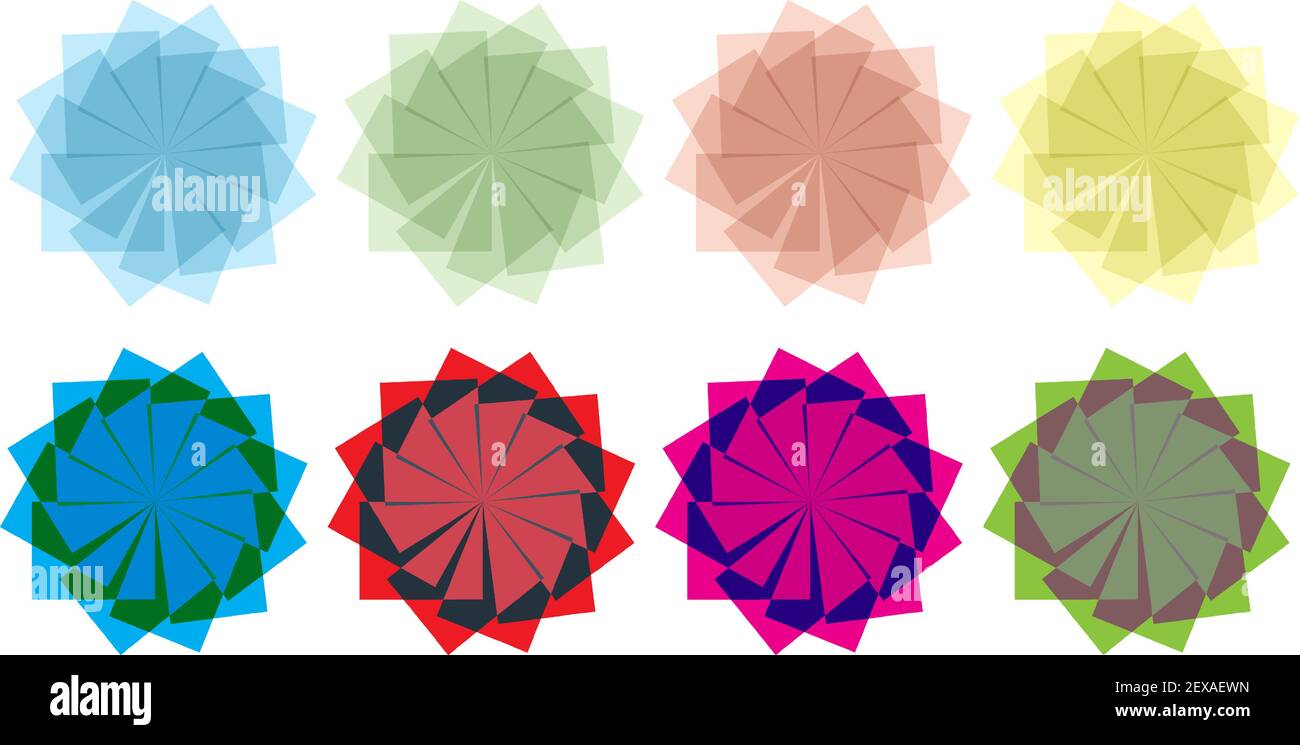 Geometric swirl twirl whirl elements set of 8 in blue, red, black ...