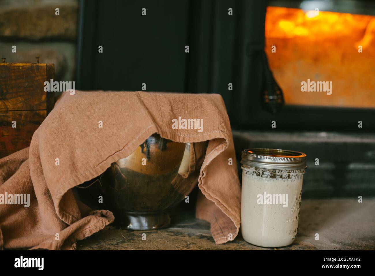 Sourdough Rising by a Warm Fire in the Winter Months Stock Photo - Alamy