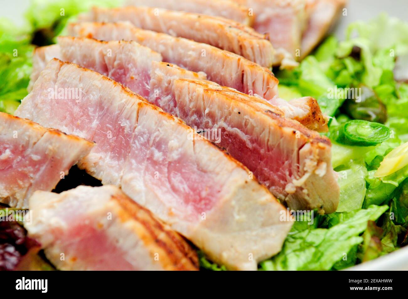 real tuna salad with fresh tuna fillets grilled with tomato, cucumber ...