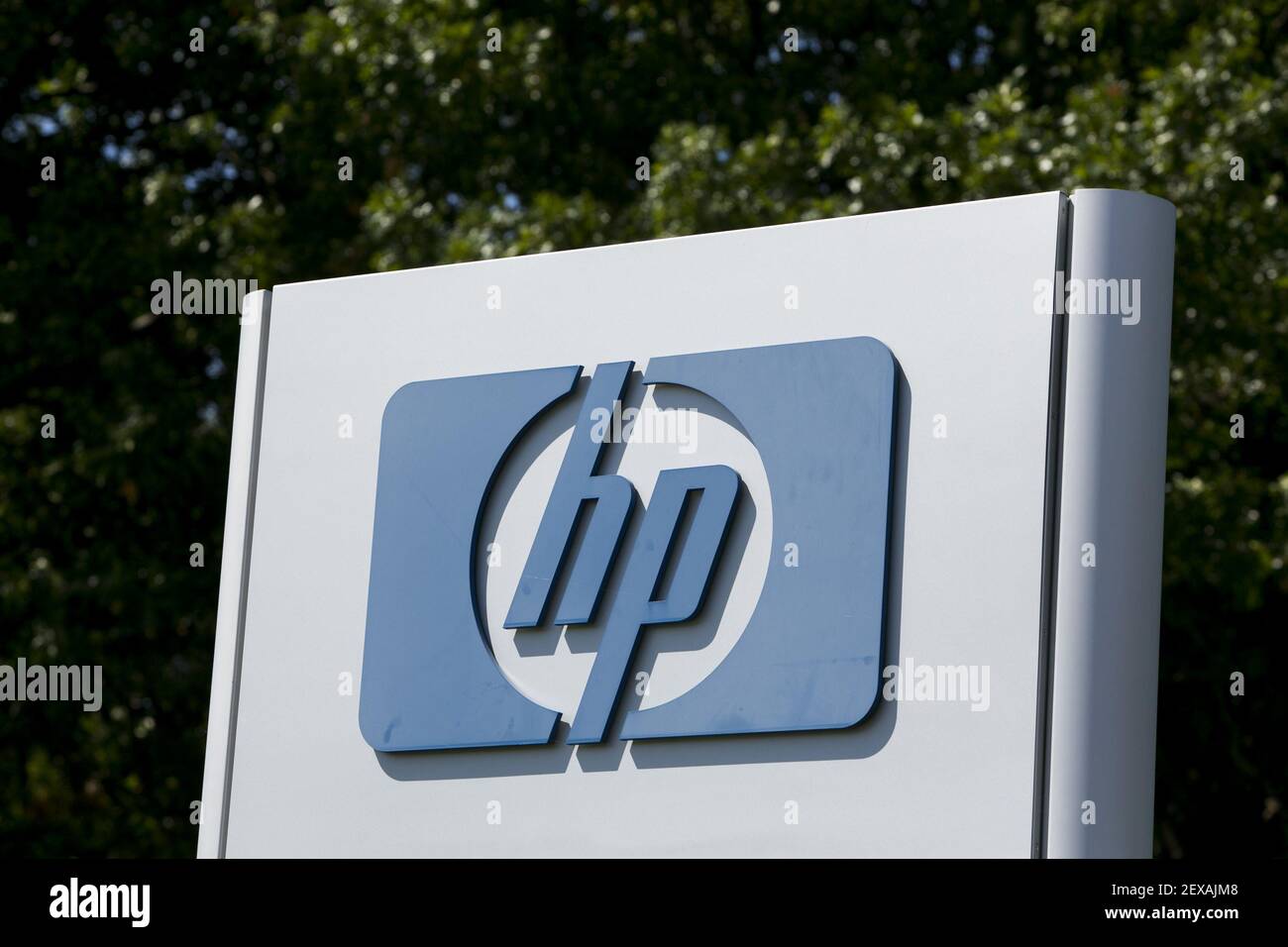 A logo sign outside of a facility occupied by The Hewlett-Packard ...