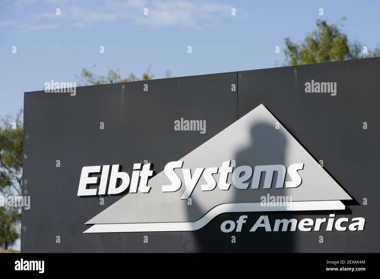 A logo sign outside of a facility occupied by Elbit Systems of America ...
