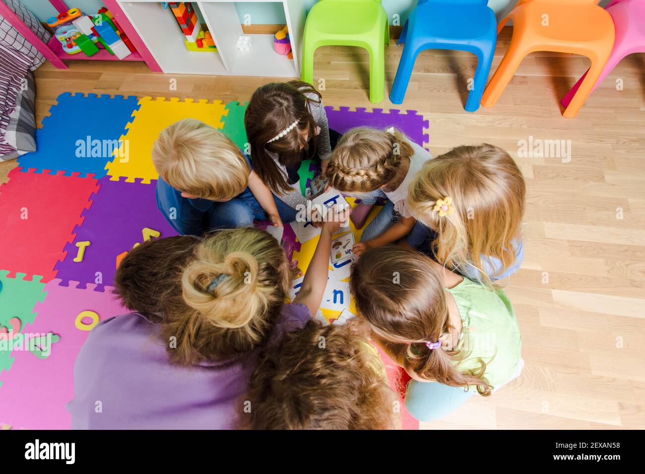 Educational group activity at the kindergarten or daycare Stock Photo ...