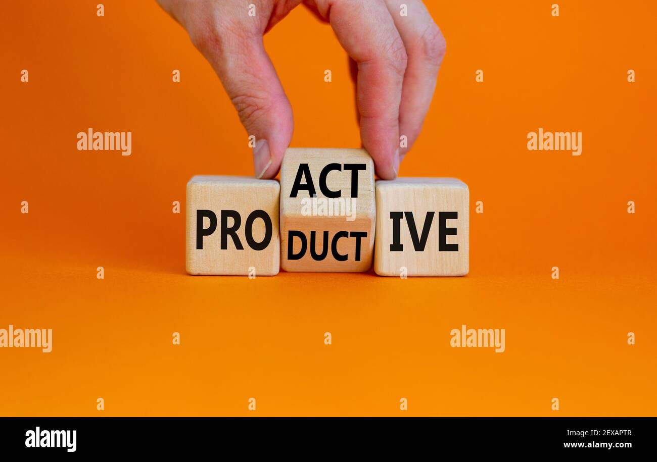 Proactive and productive symbol. Businessman turns cubes and changes ...