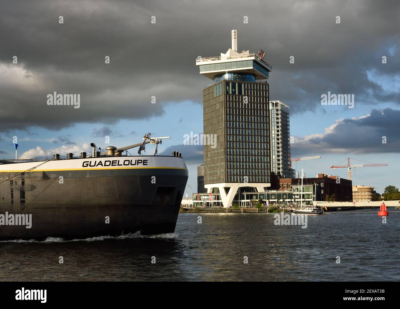 Waterfront of Amsterdam Noord district with modern building of EYE Film ...