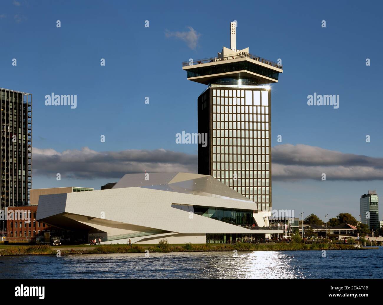 Waterfront of Amsterdam Noord district with modern building of EYE Film ...