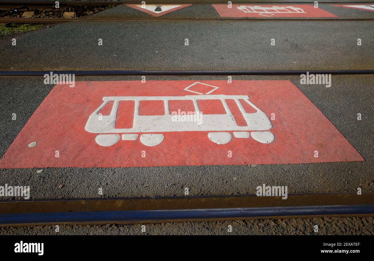 Tram track sign hi-res stock photography and images - Alamy