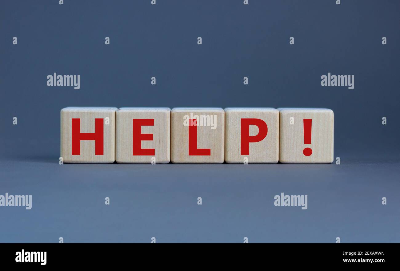 Support and help symbol. Wooden cubes with the word 'help'. Business ...
