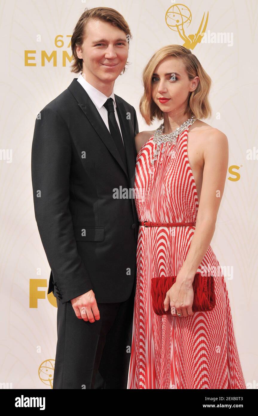 Paul Dano and Zoe Kazan arrives at the 67th Emmy Awards held at ...