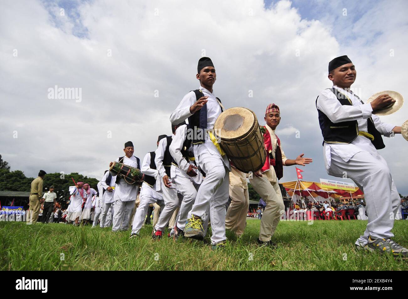 Nepalese citizen dressed in a traditional attire takes part the welcome ...