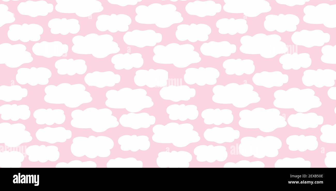 Cute vector border with hand drawn irregular fluffy clouds on pink ...