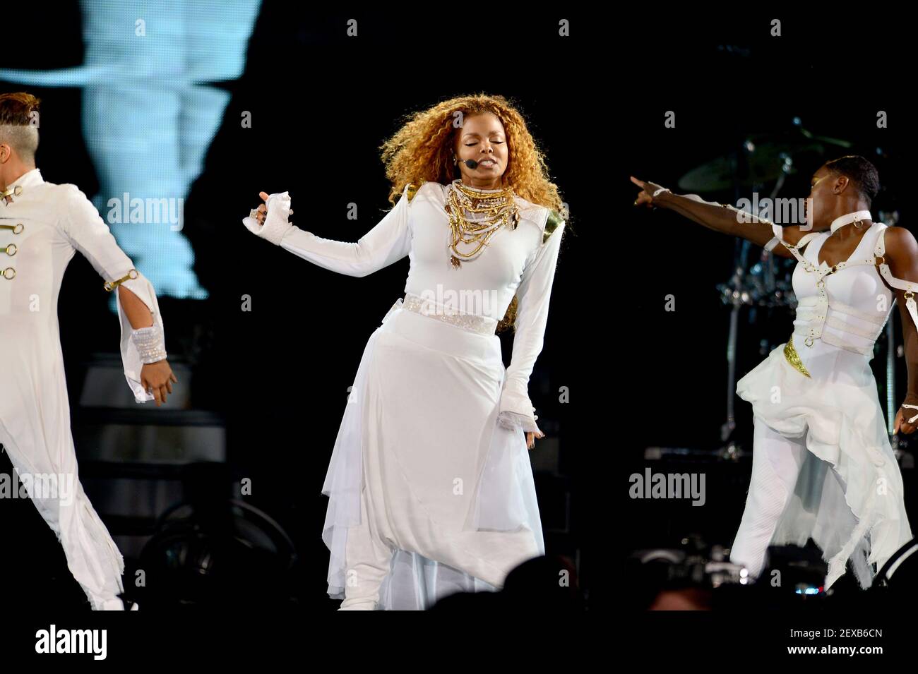 Janet Jackson performs on stage during her 'Unbreakable' World Tour ...