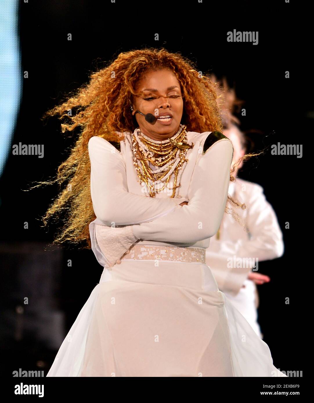 Janet Jackson performs on stage during her 'Unbreakable' World Tour ...