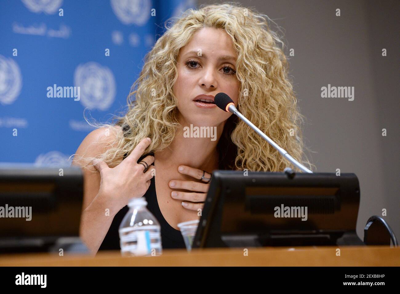UNICEF Goodwill Ambassador and Singer Shakira attends a press briefing ...