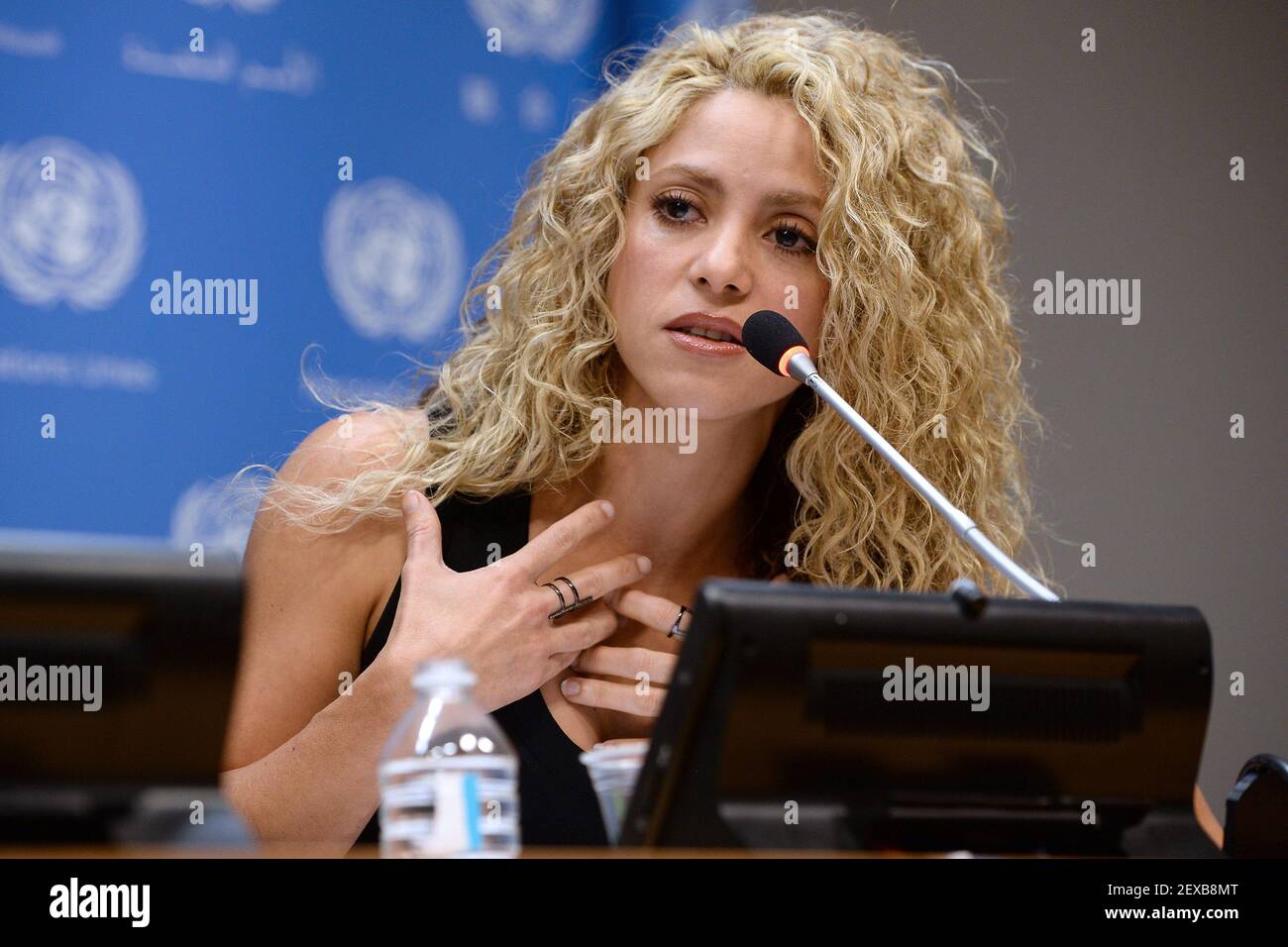 UNICEF Goodwill Ambassador and Singer Shakira attends a press briefing ...