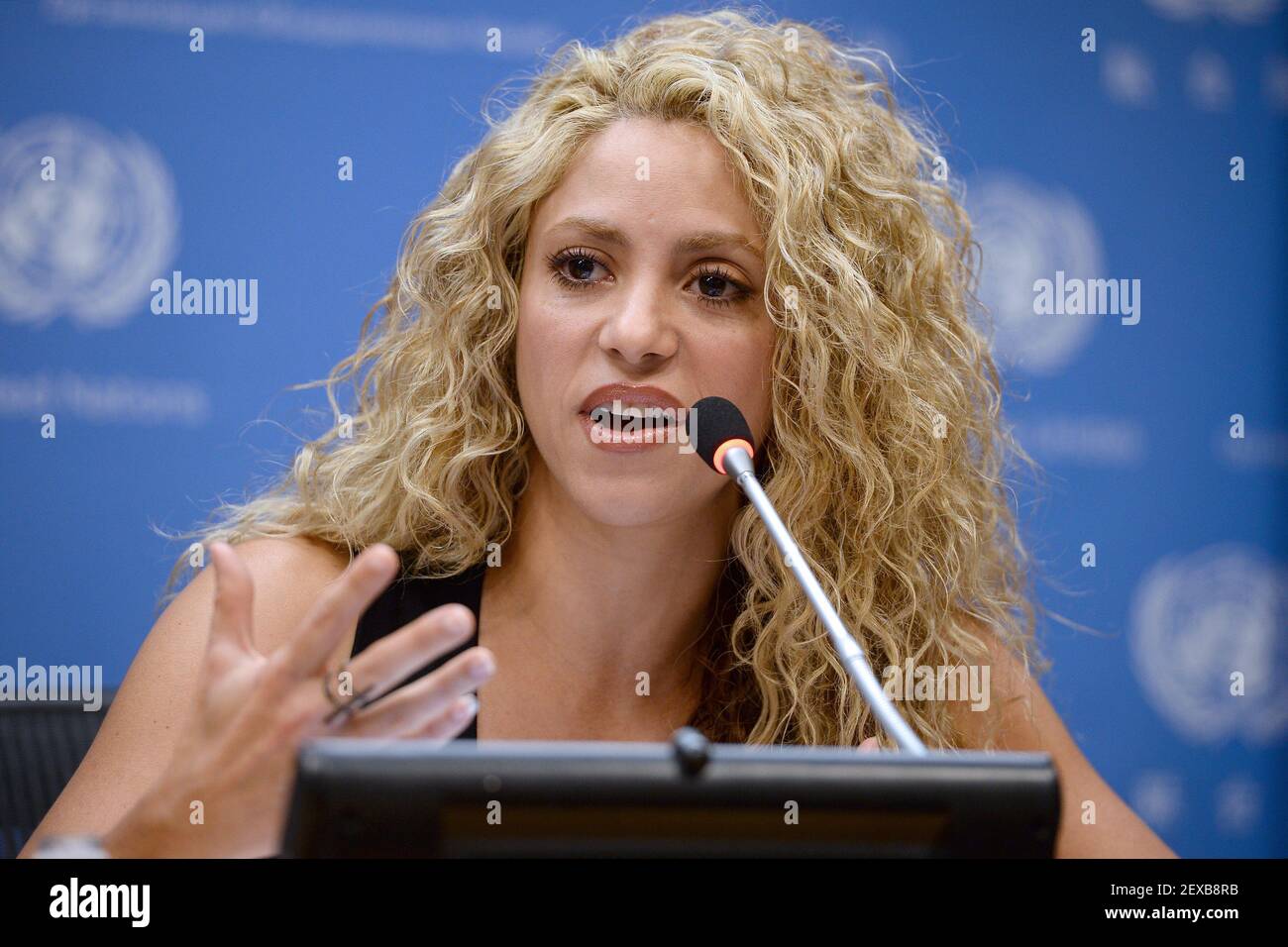UNICEF Goodwill Ambassador and Singer Shakira attends a press briefing ...