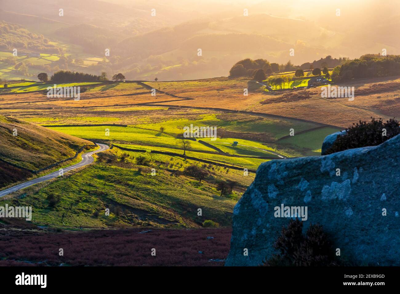 View looking down on the Peak District National Park from Hathersage ...
