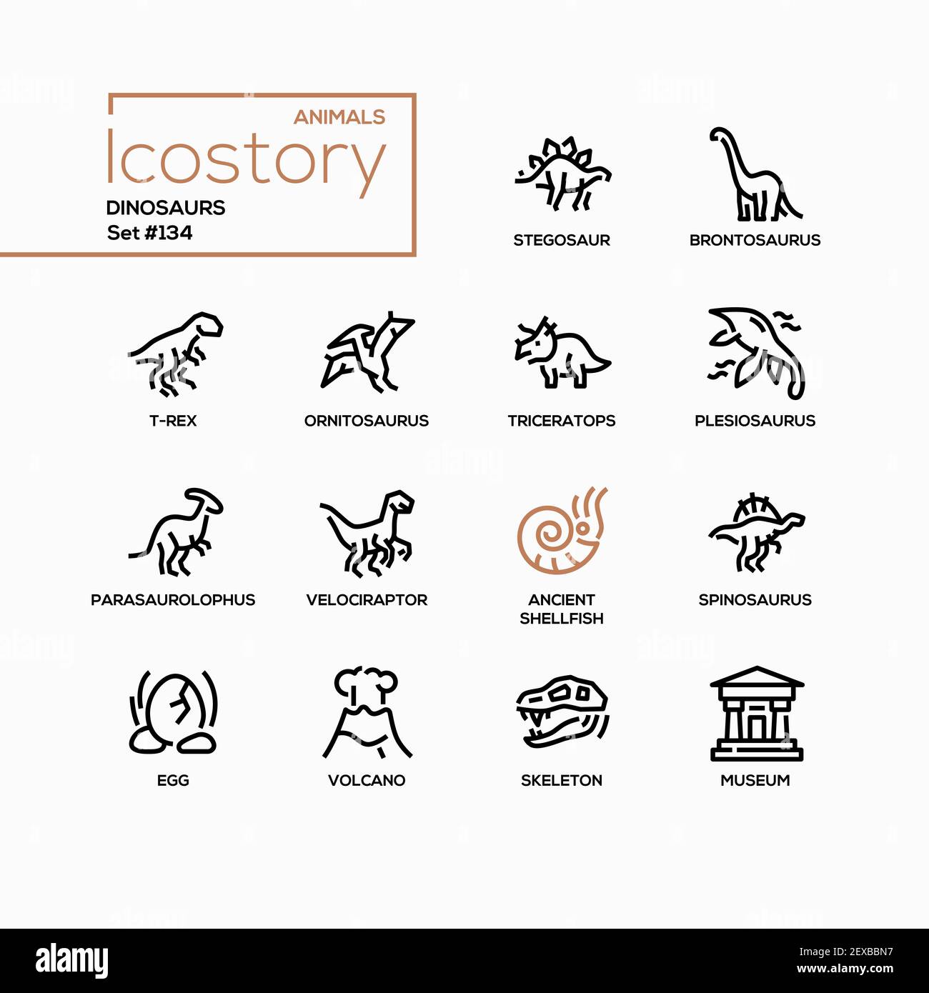 Different dinosaurs - line design style icons set. Extinct animals ...