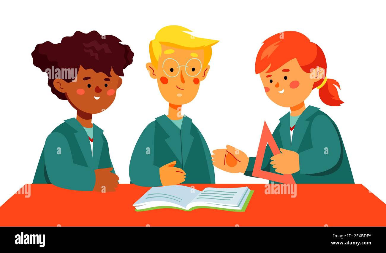 Children at the lesson - colorful flat design style illustration with ...