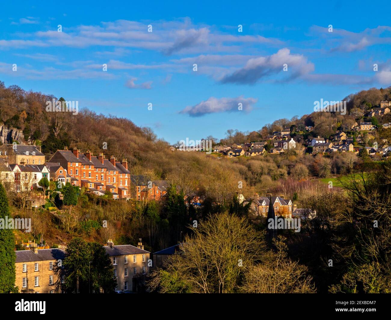 Autumn view of Matlock Bath a hillside village in the Derbyshire Dales ...