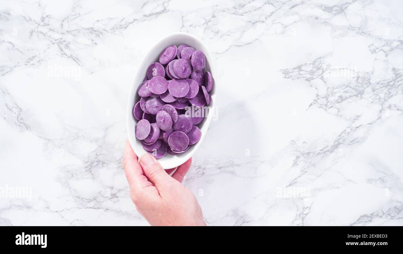 Color chocolate chips ready to be used in the recipe Stock Photo - Alamy