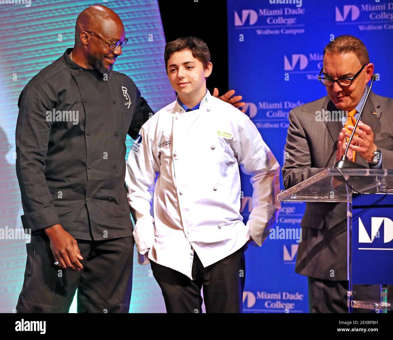 Chef Richard Ingraham and Seth Munday stand on stage at Miami Dade ...