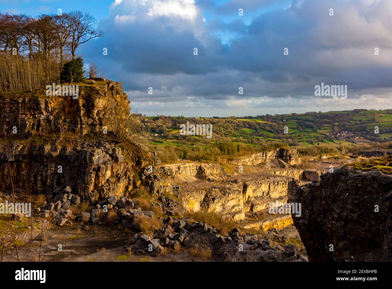 Disused quarry in rural landscape near Wirksworth in the Derbyshire ...