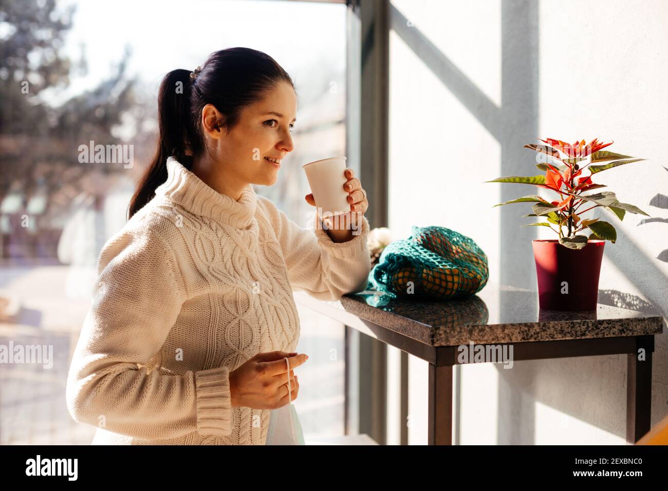 Feeling satisfied after successful shopping at groceries Stock Photo ...