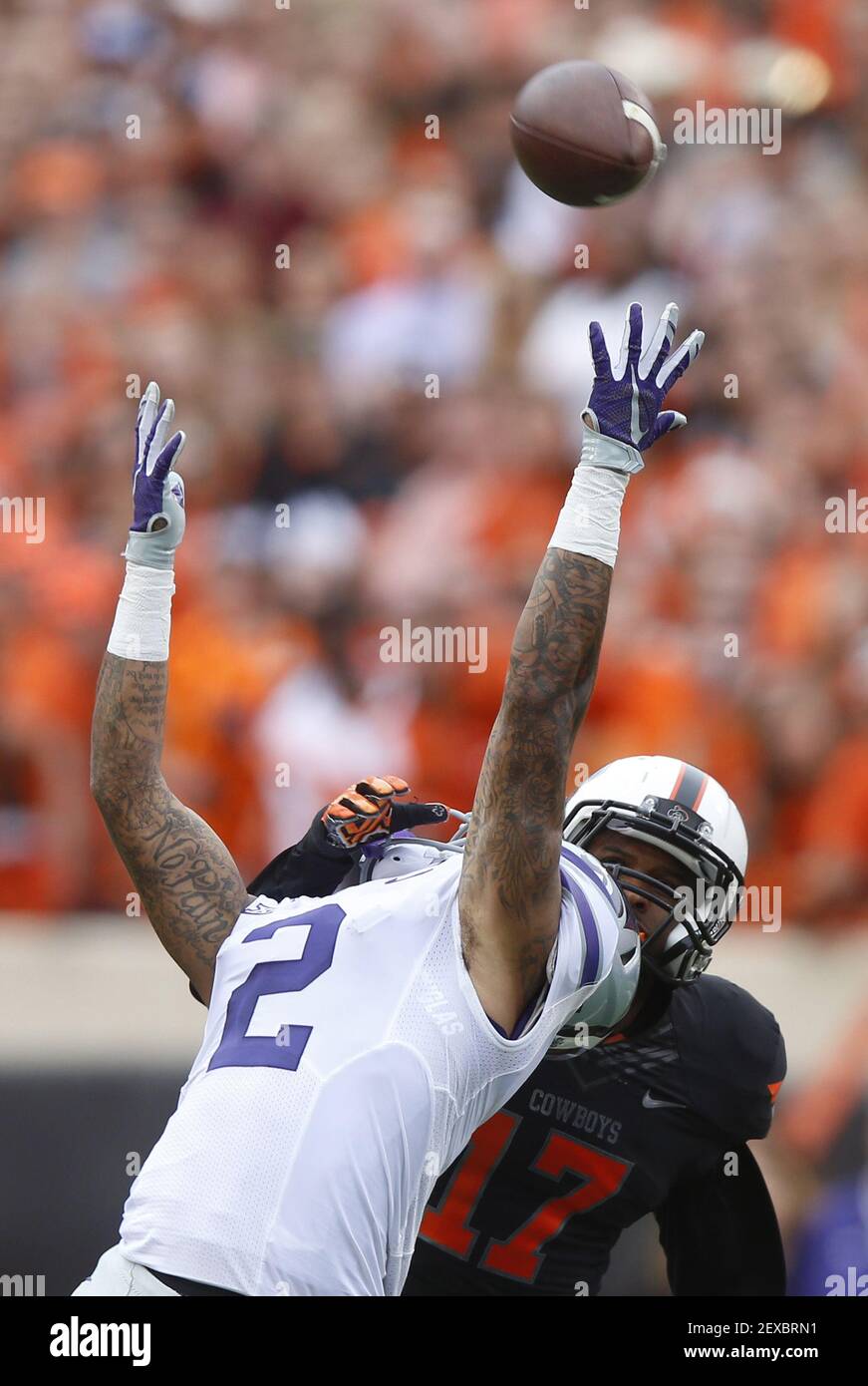 Oklahoma State cornerback Michael Hunter (17) breaks up a pass to ...