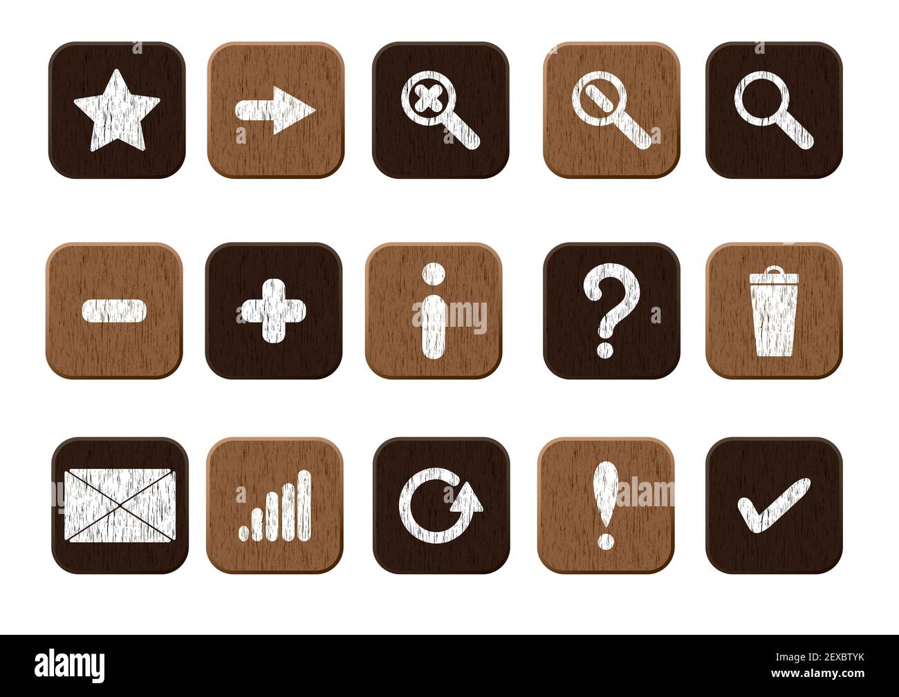 Wooden icons set white Stock Photo - Alamy