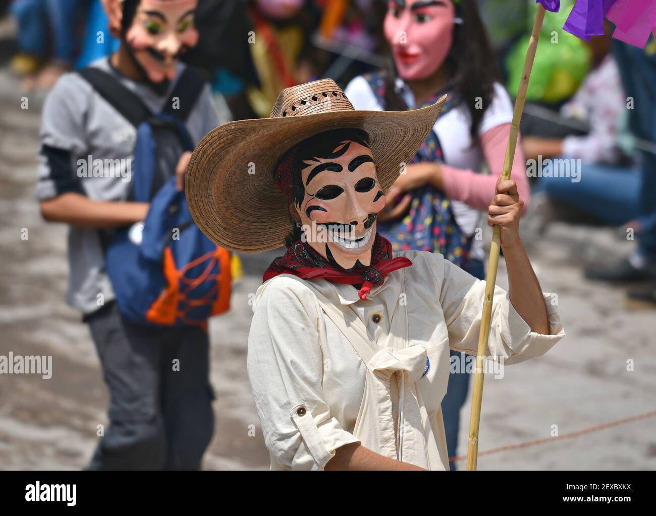 People with a disguise mask and colorful costumes participating at the ...