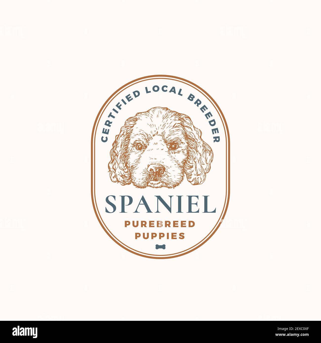 Certified Dog Breeder Frame Badge or Logo Template. Hand Drawn Spaniel ...