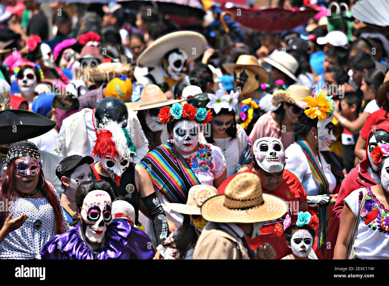 People with a disguise mask and colorful costumes participating at the ...
