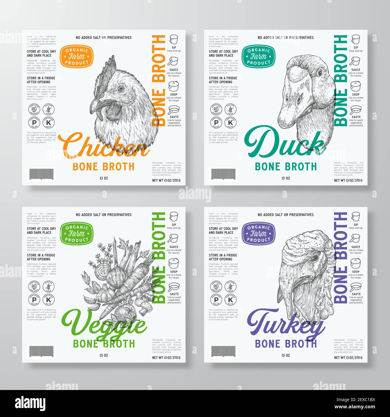 Bone Broth Label Templates Set. Abstract Vector Food Packaging Design ...
