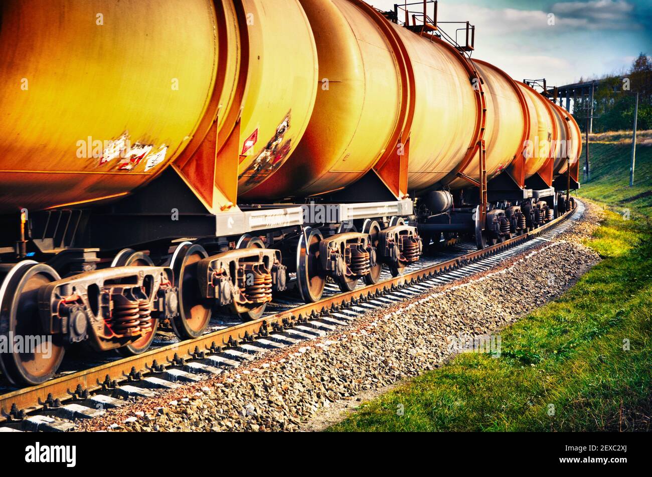 Train with fuel petrol tanks on the railway Stock Photo - Alamy