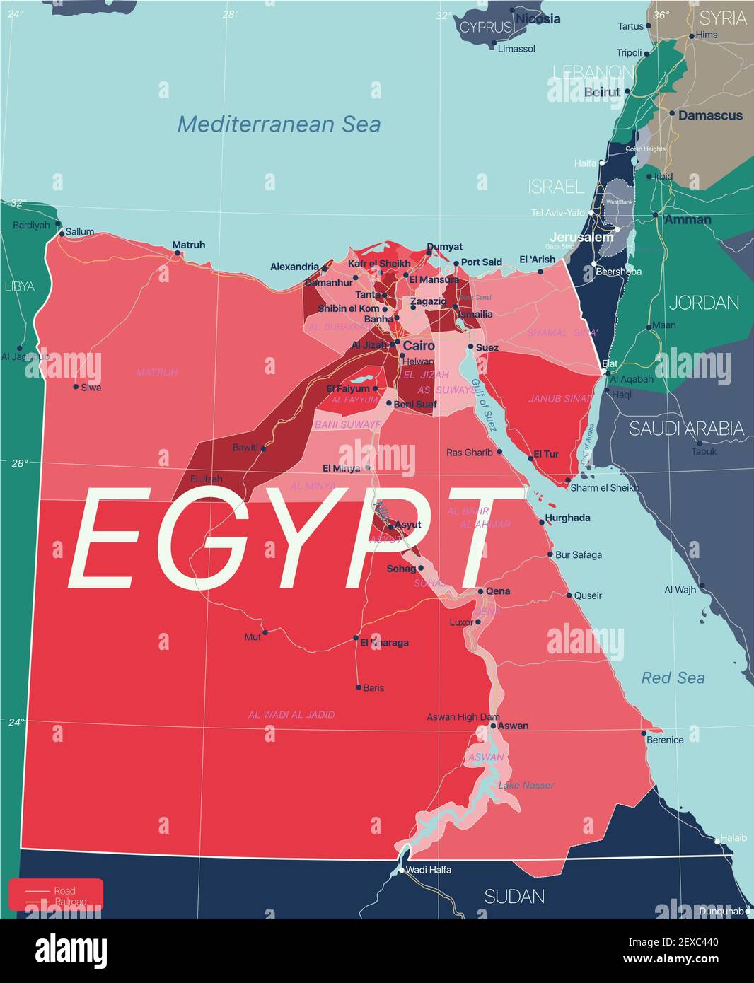 Egypt country detailed editable map with regions cities and towns ...