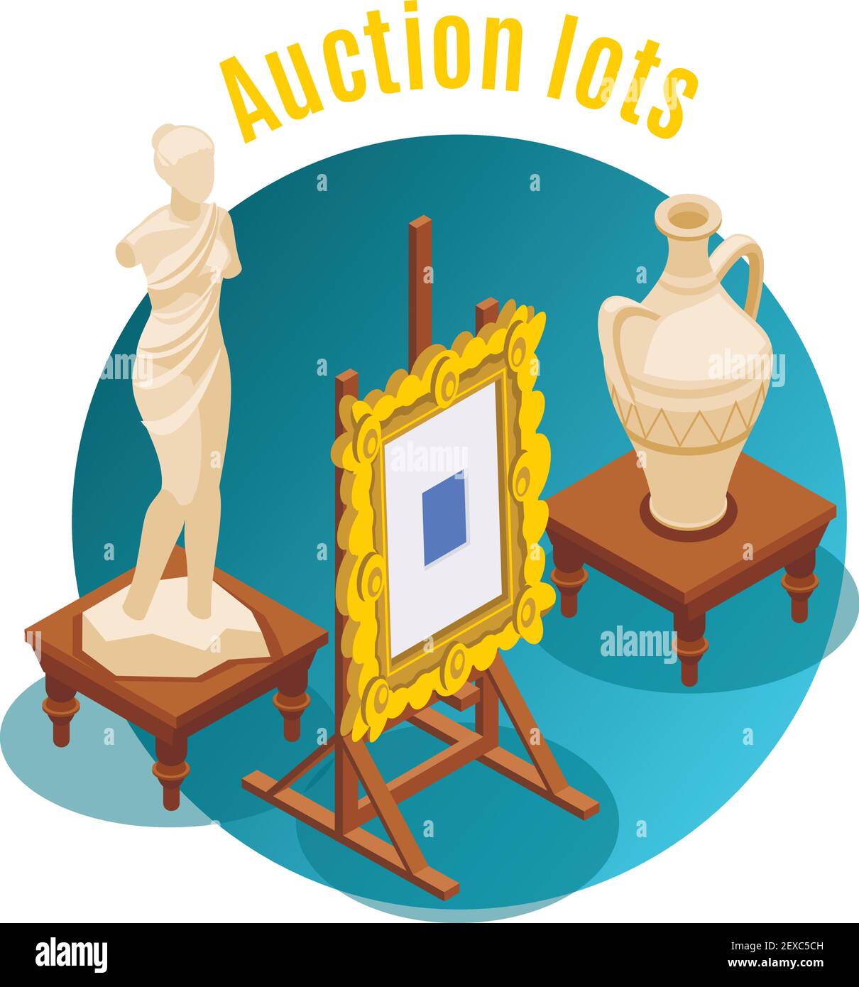 Auction isometric and colored background auction lots headline and ...