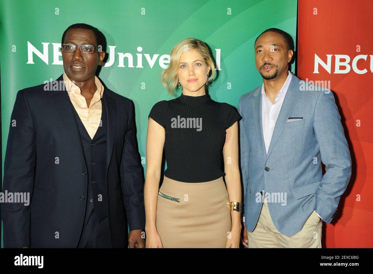 L-R: Wesley Snipes, Charity Wakefield, Damon Gupton attends the NBC TCA ...