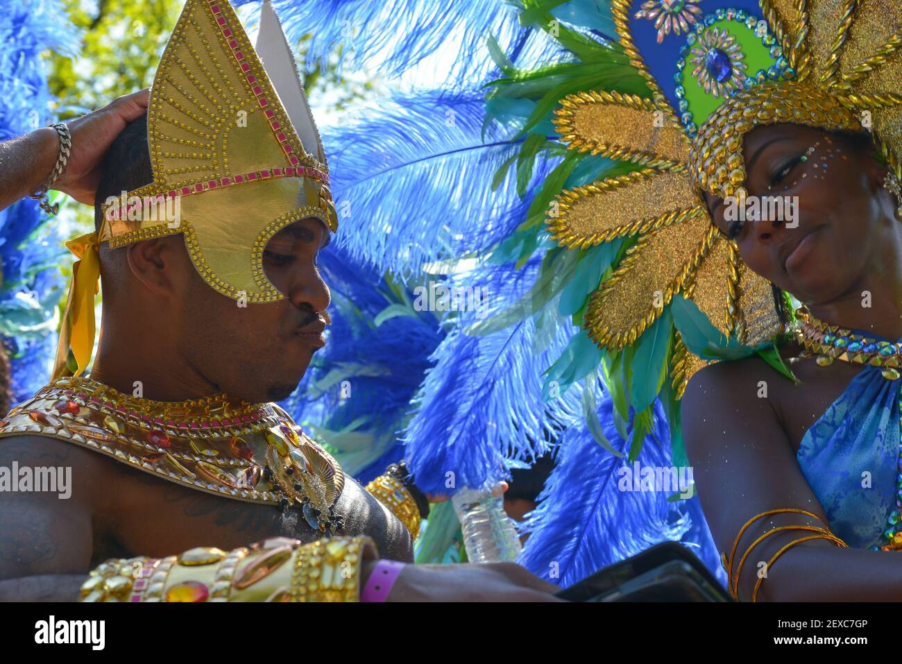 BROOKLYN, NY - SEPTEMBER 7, 2015 - Costumed male and female dancers ...