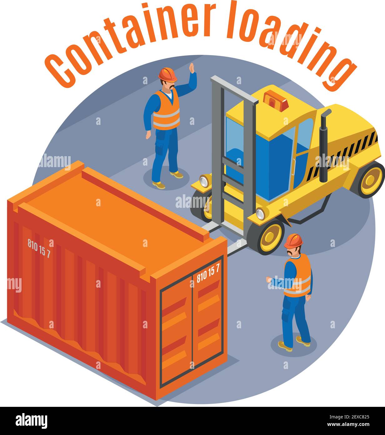 Seaport colored and isometric emblem with container loading description ...