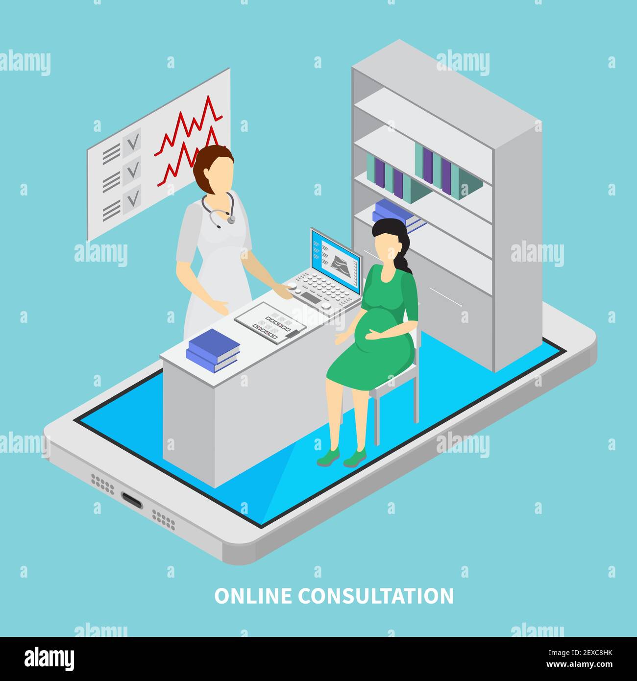 Mobile medicine concept with online consultation symbols isometric ...