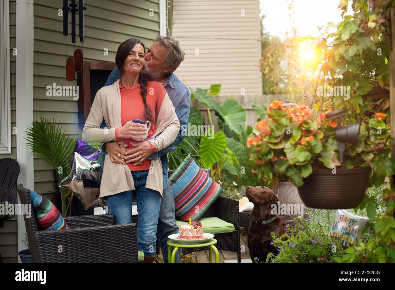 Morning hug with coffee and pet Stock Photo - Alamy