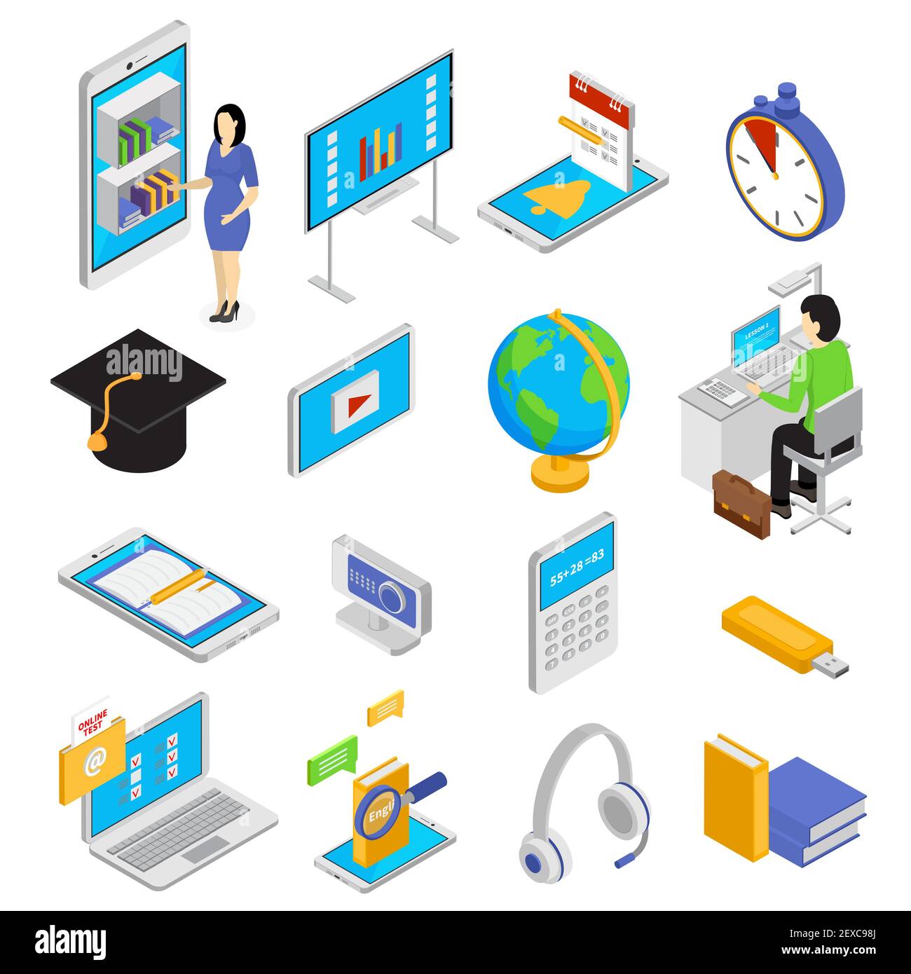 Online education icons set with knowledge symbols isometric isolated ...