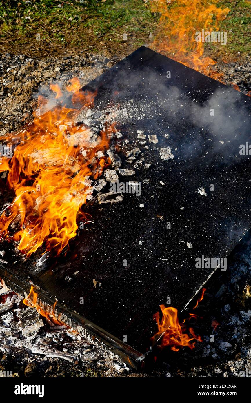 Burning wood, close-up view, France Stock Photo - Alamy