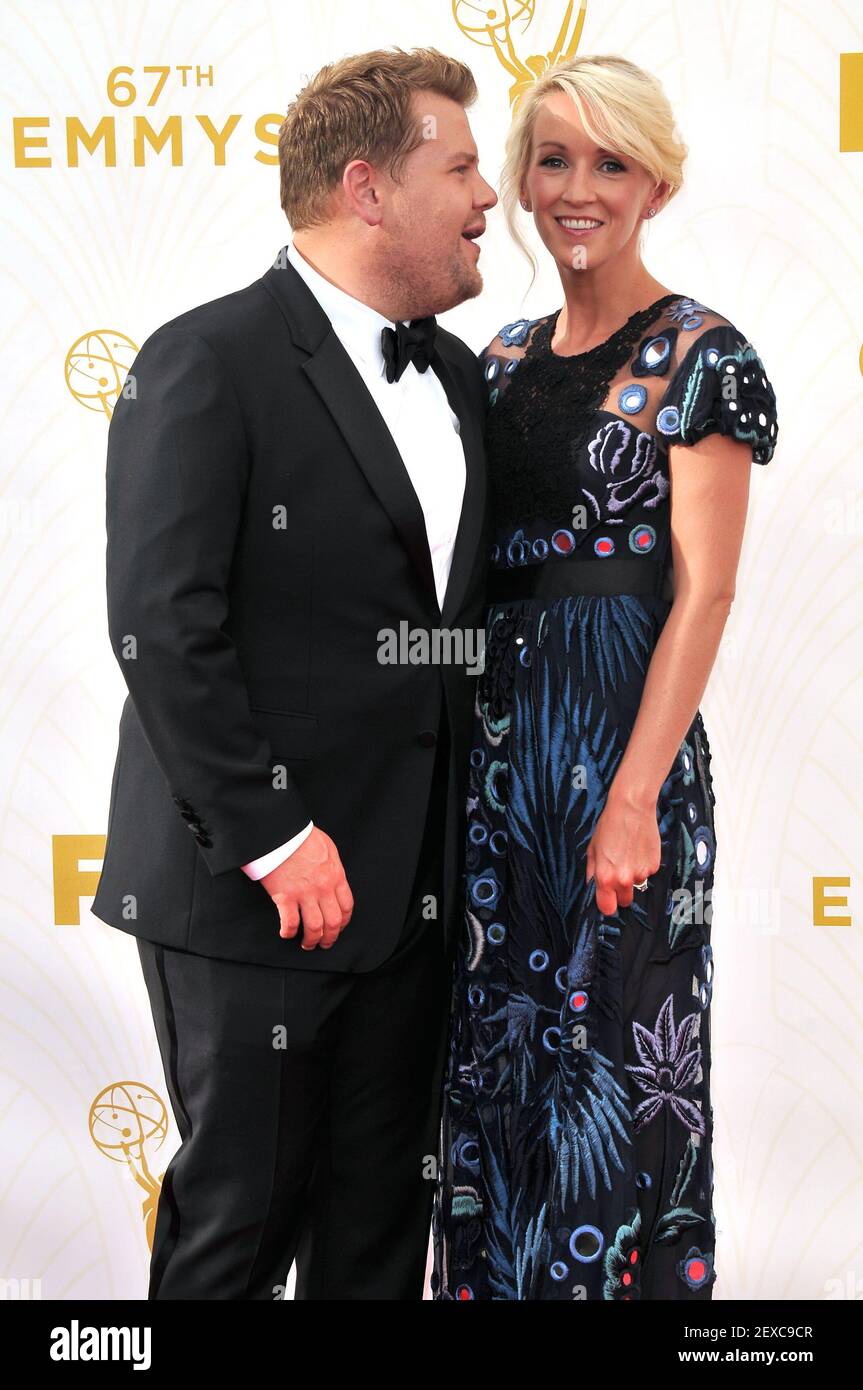 James Cordon and Julia Carey arrives at the 67th Emmy Awards held at ...