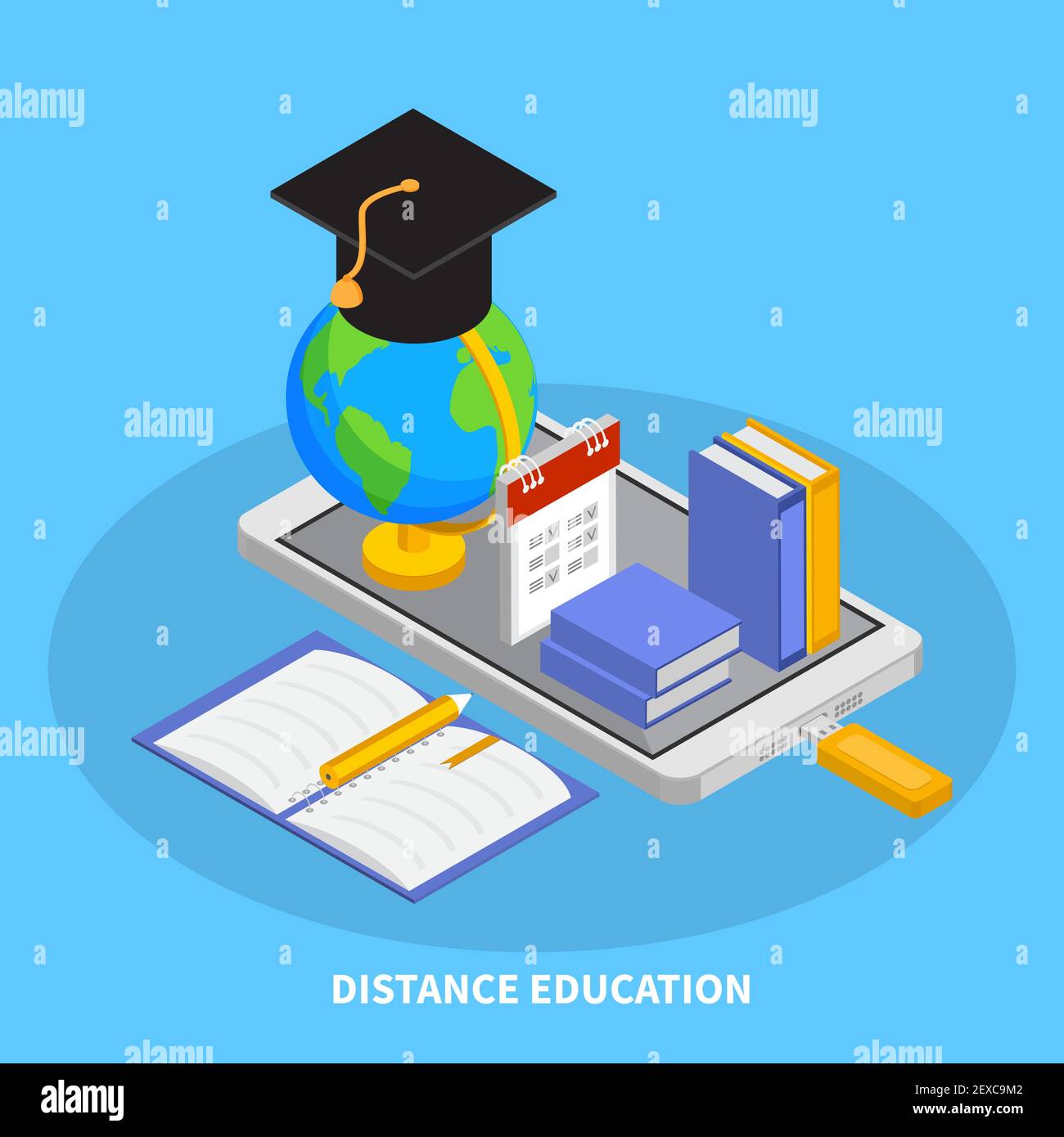 Online education composition with distance education symbols isometric ...