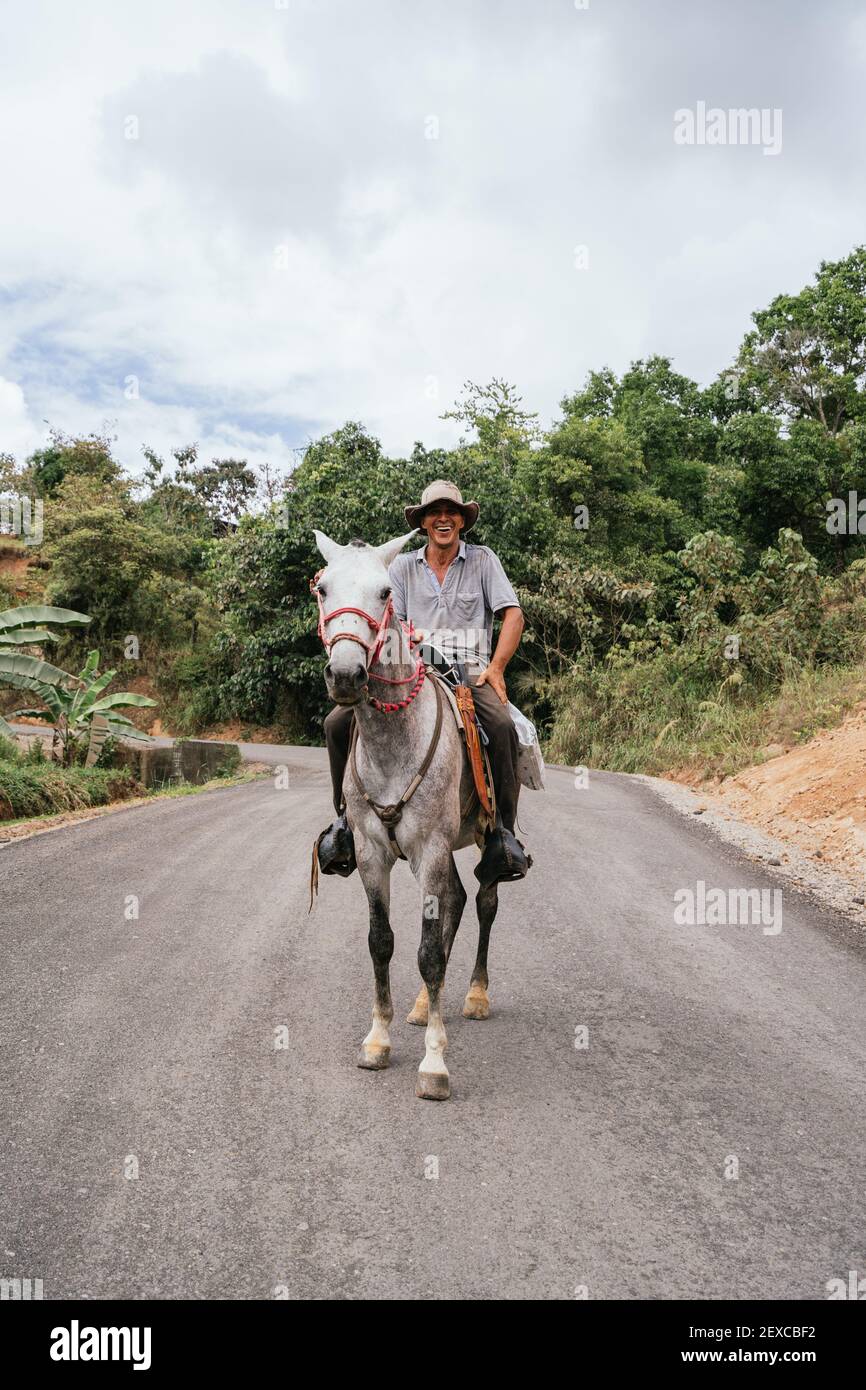 Stock photo of senior farmer riding his horse and looking at camera ...