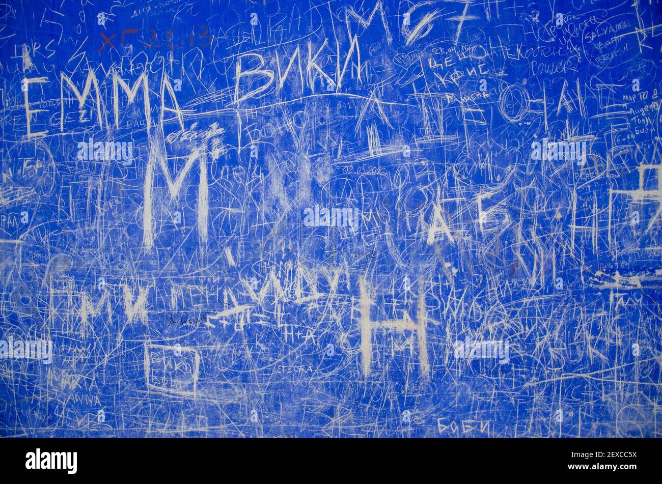 Old scratched blue wall texture Stock Photo - Alamy